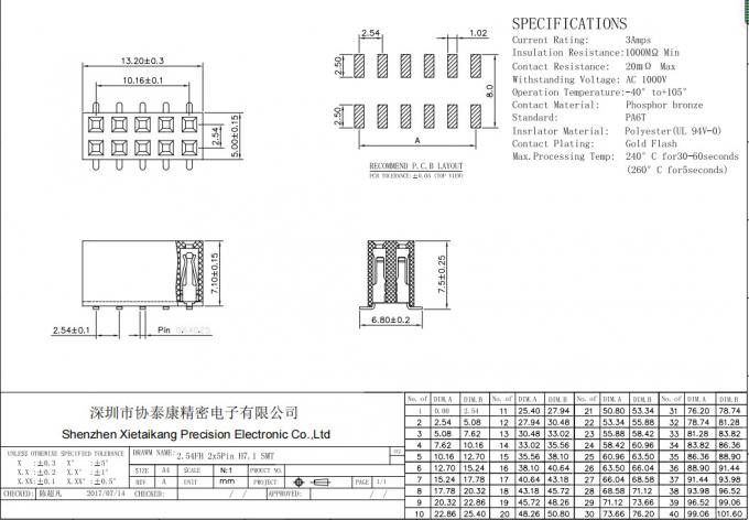 90 Degree Female Box Header Connector 2.54mm Double Row SMT Surface ...